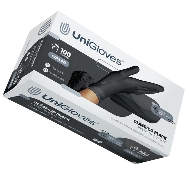 Luva de Látex Unigloves Clássico Black com Pó Extra Pequena