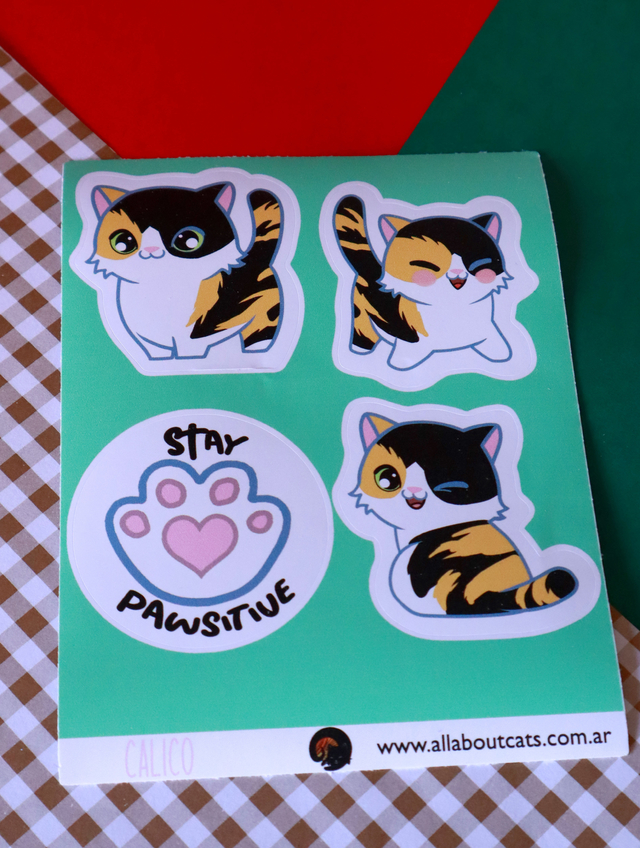 Plancha de Stickers: Gato Calico - All About Cats