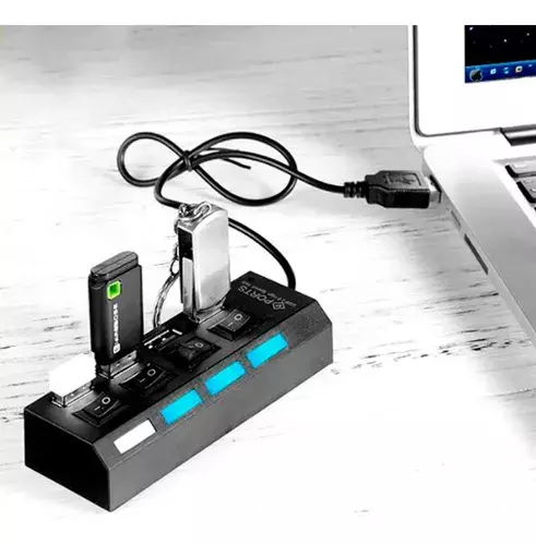 Hub Usb 4 Puertos Multiplicador C/ Switch Y Luces