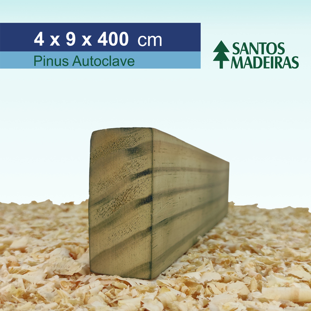 Viga de Pinus Tratado (Autoclave) Com Nó 4 x 9 cm-4m
