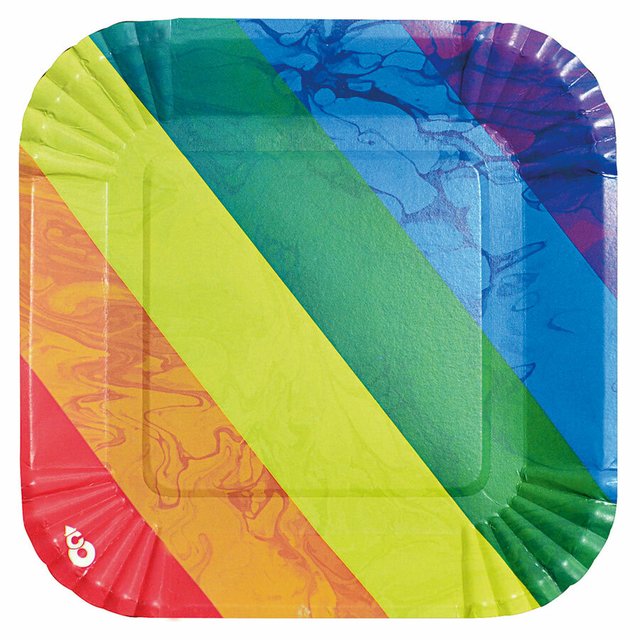 Platos Cuadrados Multicolor Rainbow x 8 u Otero