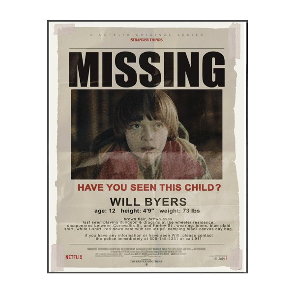 Papel Stranger Things Will Byers Missing - COKETACOKETO