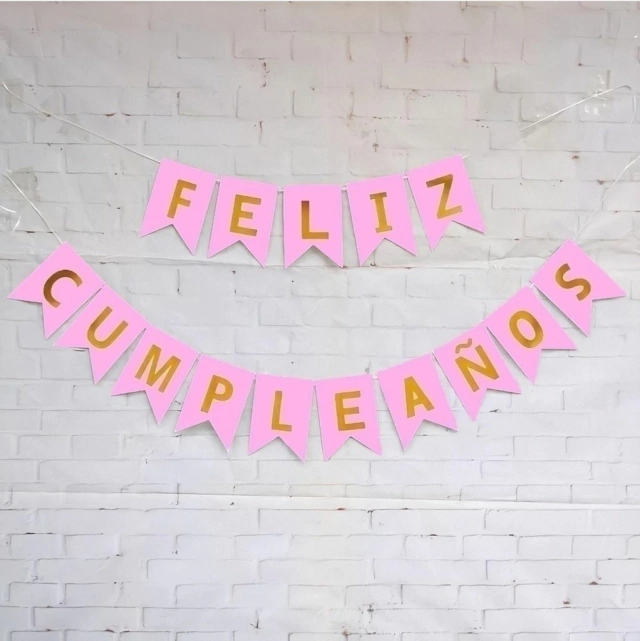 GUIRNALDA "FELIZ CUMPLEAÑOS" ROSA PASTEL - Glittery