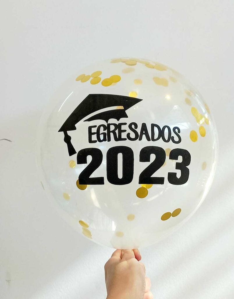 10 globos cristal con confetti egresados 2023 Birrete