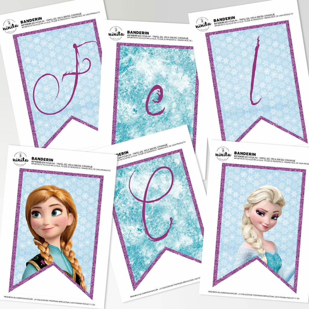 Banderín Gráfico Feliz Cumple Frozen - Ninita