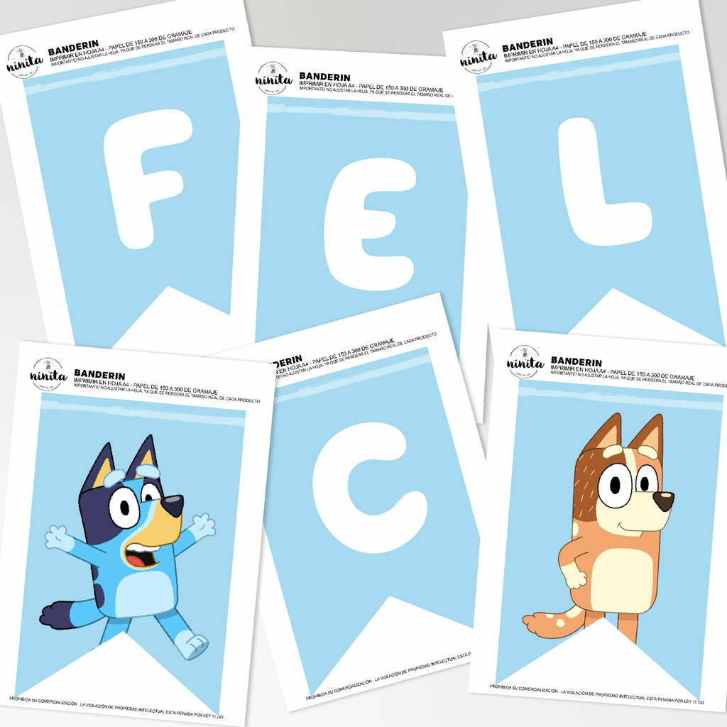 Banderín Gráfico Feliz Cumple Bluey - Ninita