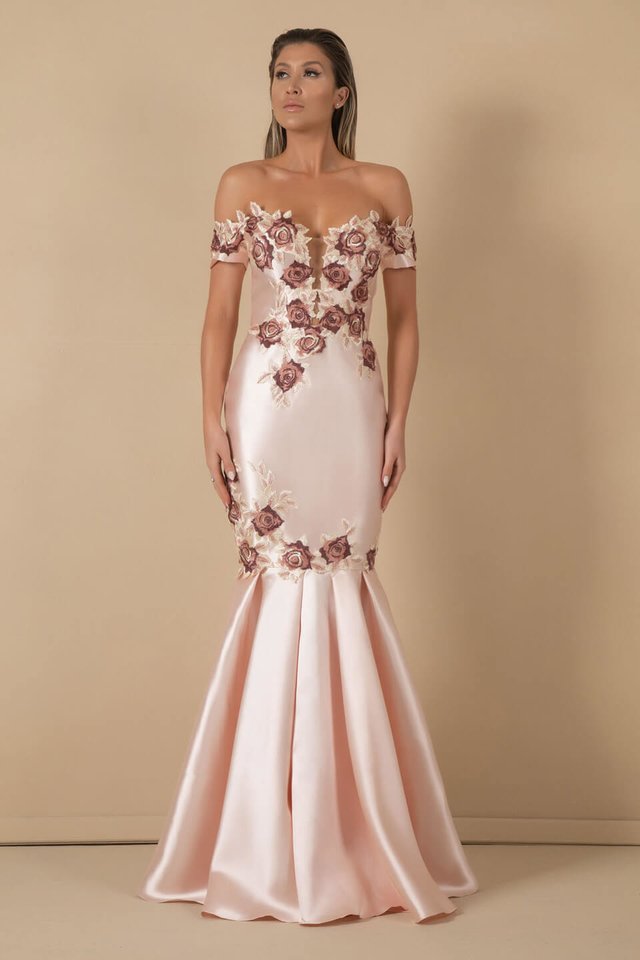 VESTIDO LONGO APLIC. FLORAL ZIBELINE