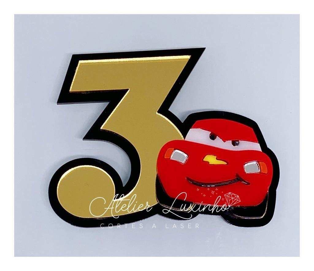Aplique em Acrílico Número McQueen Colorido (3 Peças)