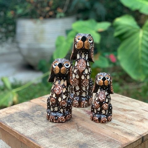 Trio Cachorros de Madeira - Importado Bali