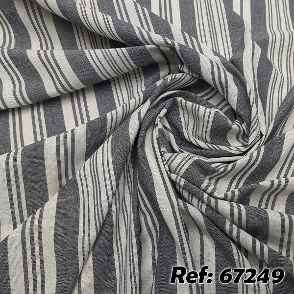 Tecido Linho Listrado Preto Bege