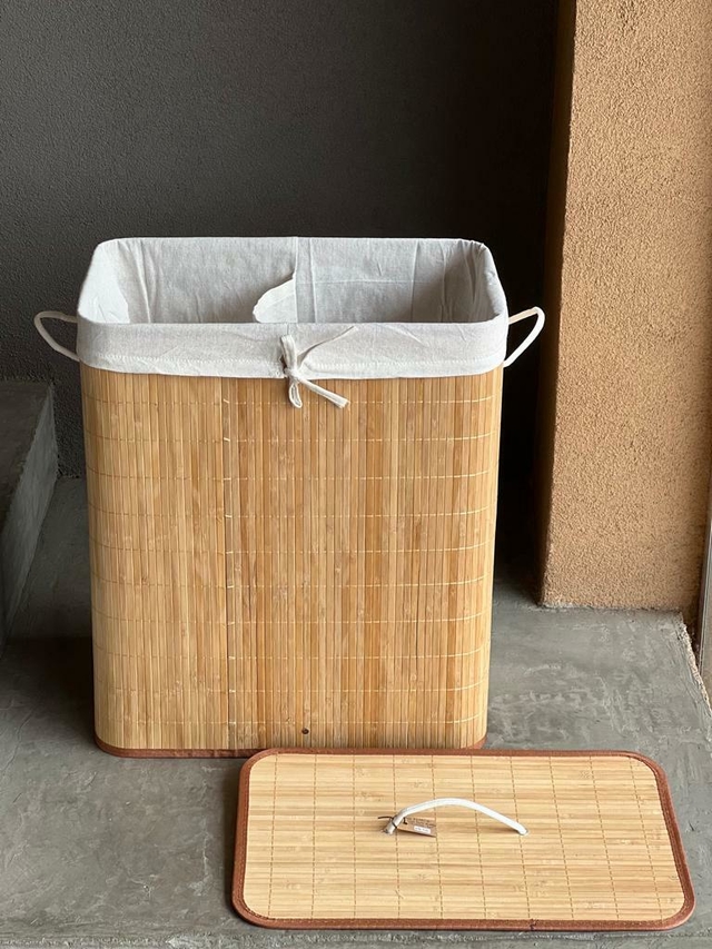 Cesto ropa Bamboo - Rectangular con división - Natural