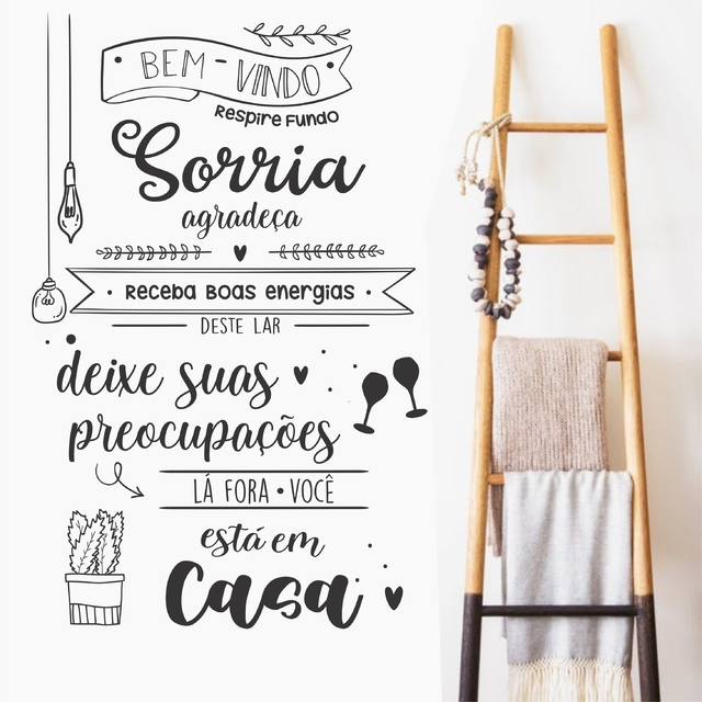 Adesivo Decorativo Parede Lettering Bem Vindo Sorria Casa Lar