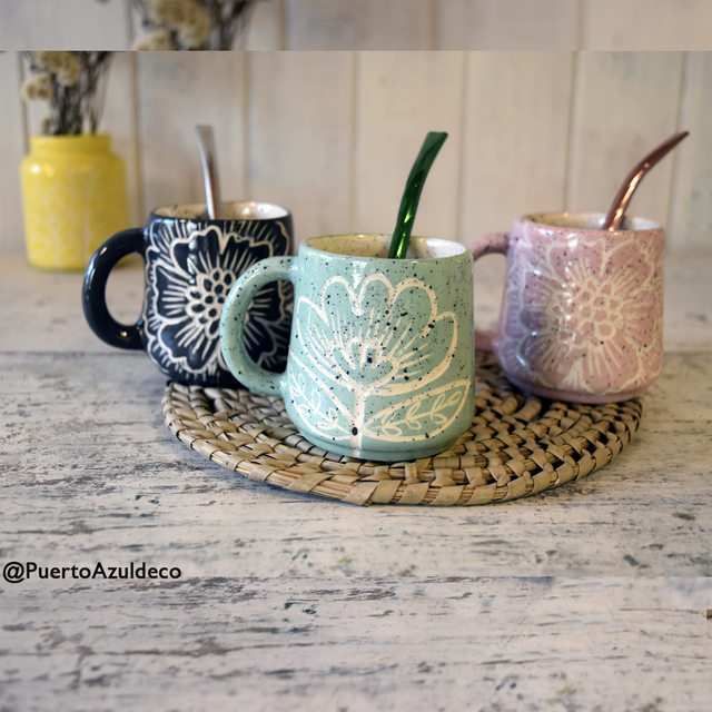 Mate con Asa Estilo Flora - Comprar en Puerto Azul Deco