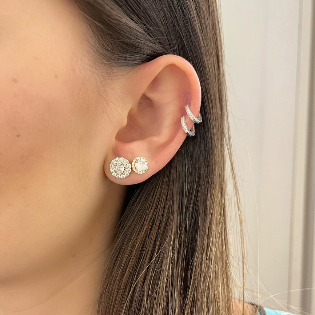 Brinco Ponto de Luz Cravejado Dourado - BR1631