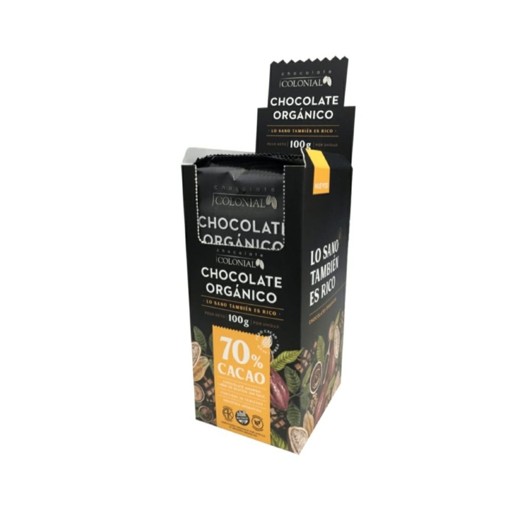 Chocolate Orgánico 70 % Cacao Colonial X 10 Tabletas