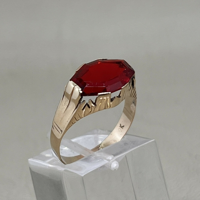 Anillo Antiguo de Caballero Solitario oro 9k Rubí Sello Art Decó