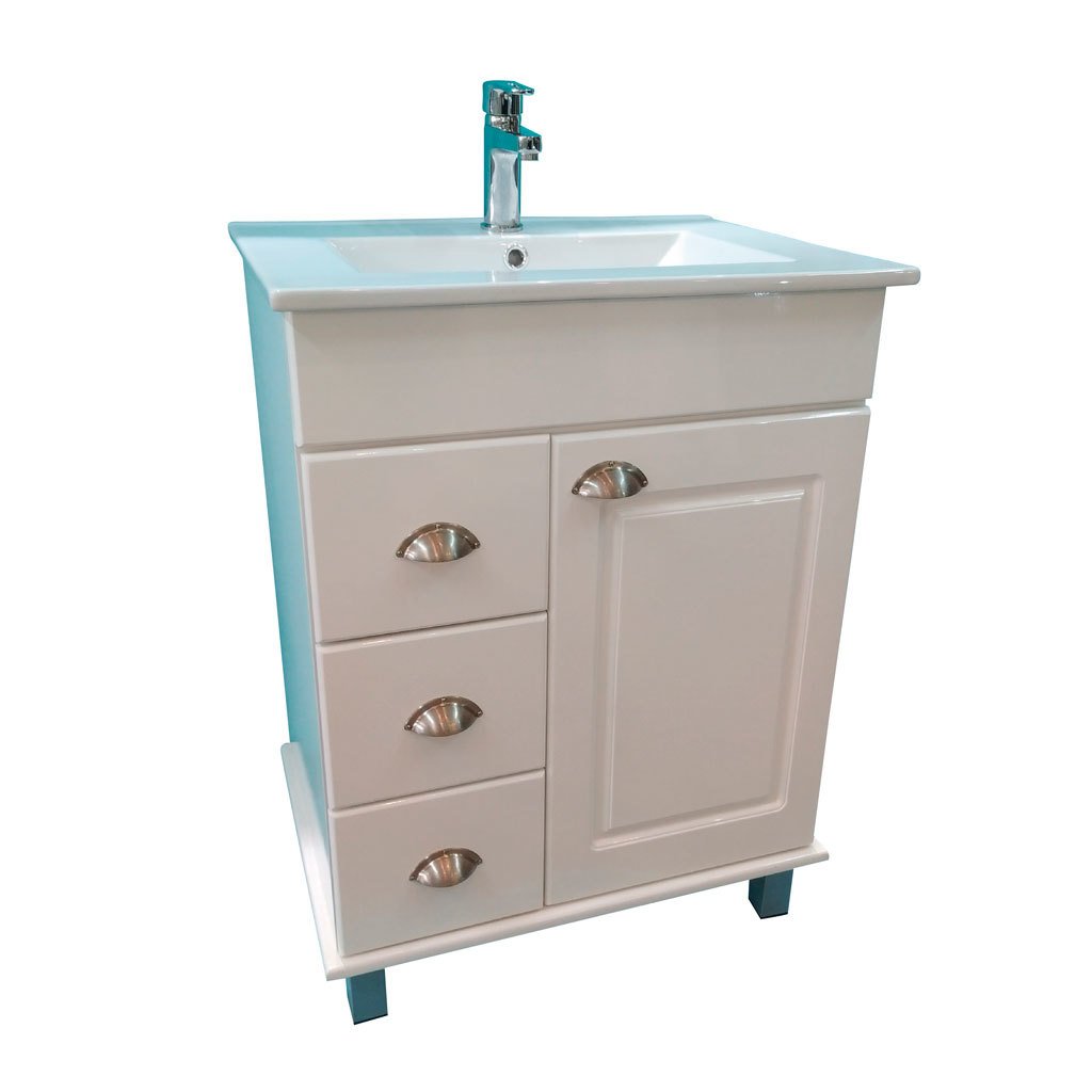 Vanitory para baño de 60 Cm. Estilo Vintage 1 puertas con vidrio 3 Ca