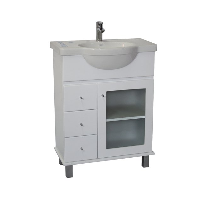 Vanitory de 64 Cm. para baño 1 Puerta de vidrio 3 cajon para mesada v