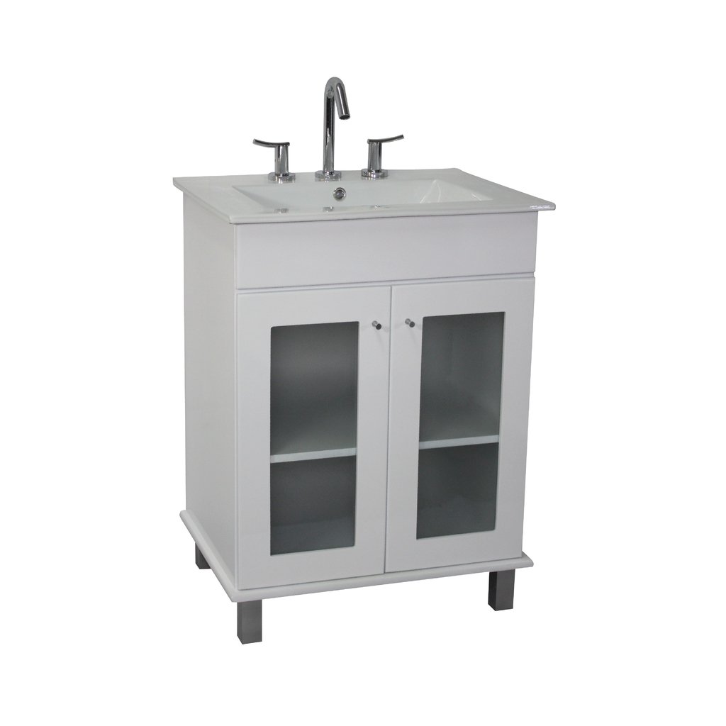 Vanitory para baño 2 puertas con vidrio y mesada de loza sanitaria