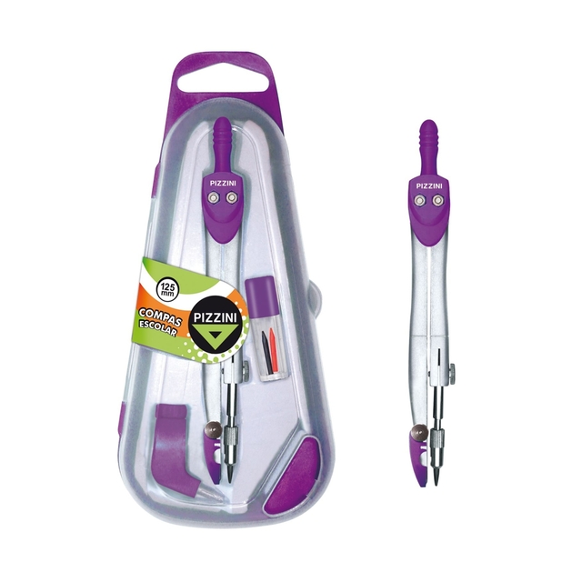 Compas Escolar Metálico Con Adaptador Mina Lapiz 125 Mm - Pizzini