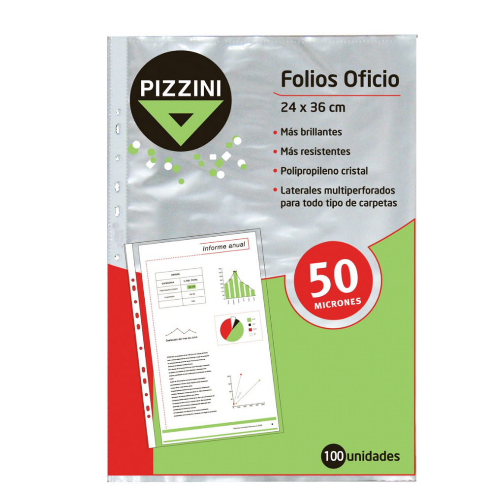 FOLIO OFICIO 50 MICRONES X 100 UNIDADES PIZZINI