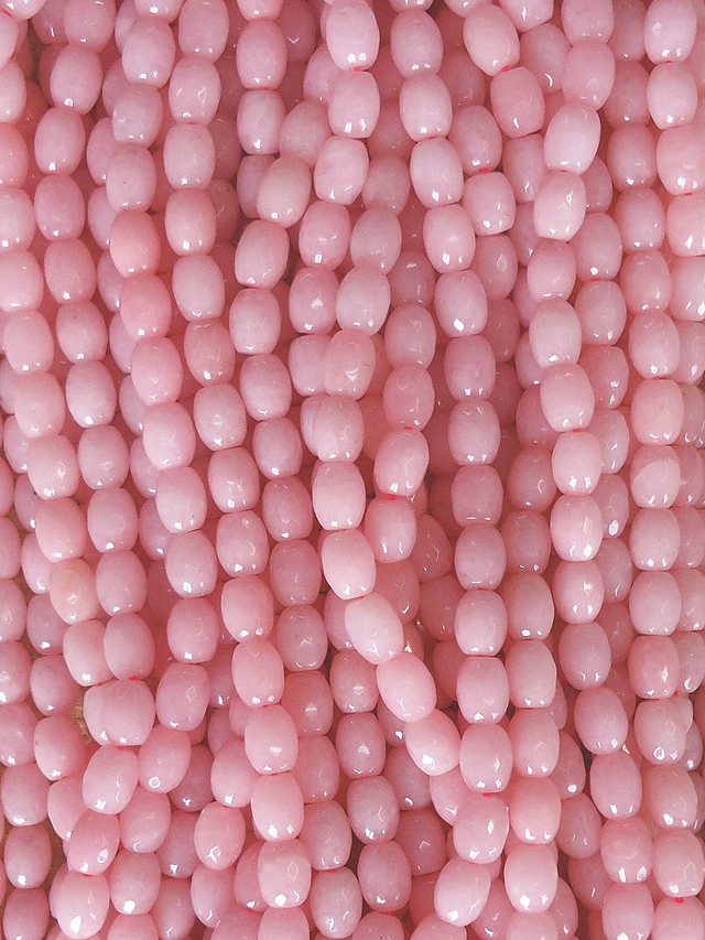 Jade Rosa Arroz Facetado 8x10mm / Fio