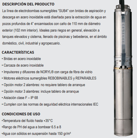 Bomba Sumergible Motorarg 1.5Hp Sub4 150 con Tablero