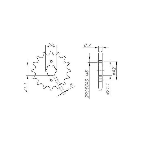 Pinhão 16 Passo 530, Sundown Vblade 250, Dafra Kansas 250 – VAZ