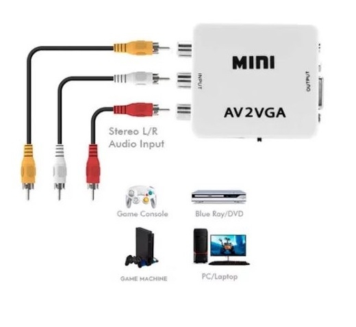 Adaptador Conversor Av X Vga Av2 Mini HD Áudio e Vídeo