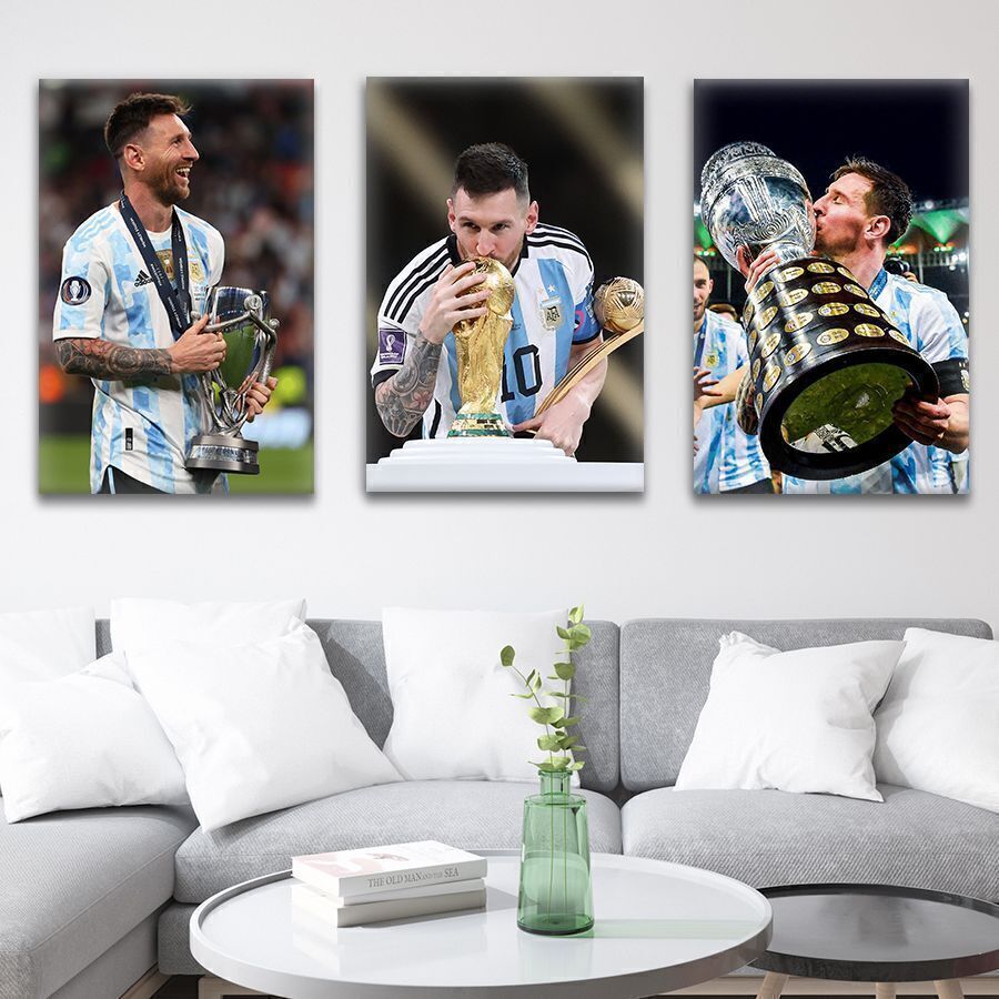 Cuadro Tríptico Messi Copas - Jake Música y Diseño