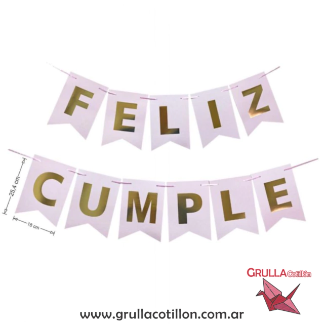 BANDERIN ROSA PASTEL FELIZ CUMPLE XL - GRULLA COTILLÓN