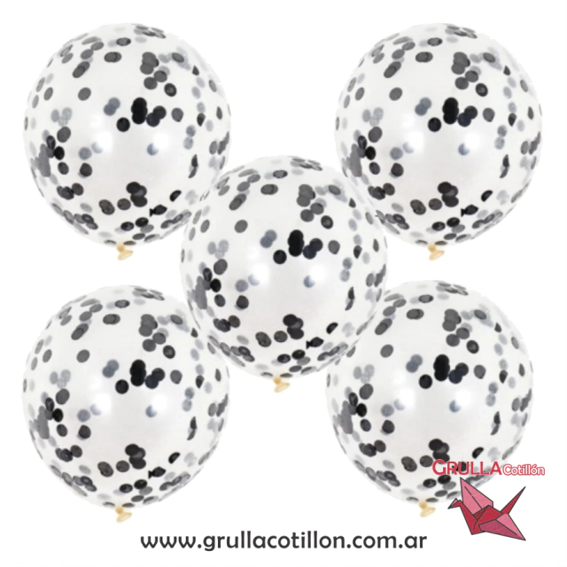 GLOBOS CONFETTI NEGRO x5 - Comprar en GRULLA COTILLÓN