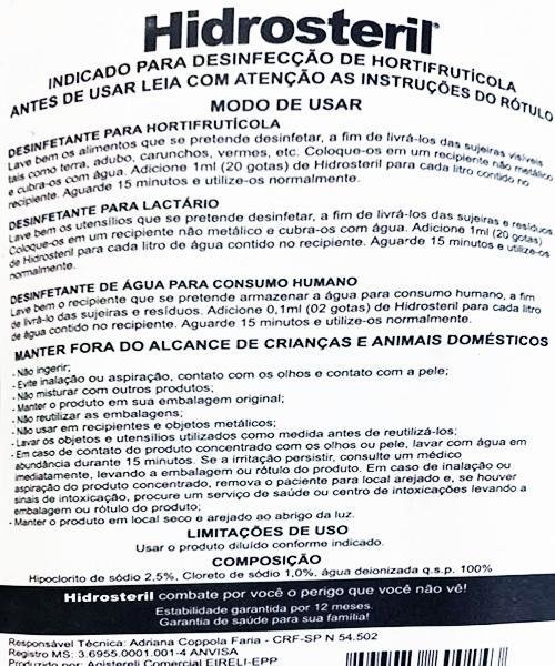 Bactericida Hidrosteril 50 ML (Unidade) - Agrobonfim