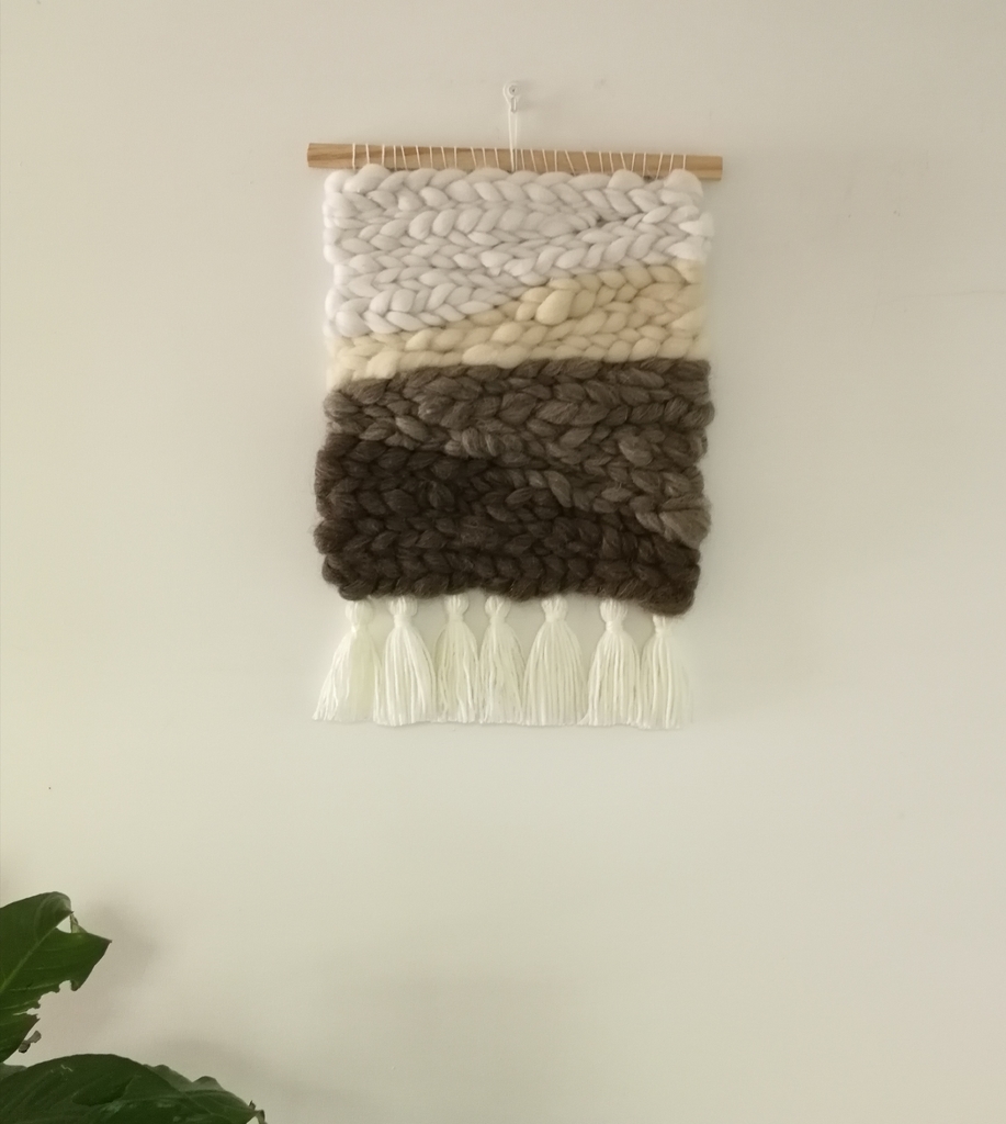 Tapiz Pared Decorativo Boho H/a Mano Telar Vellón Natural