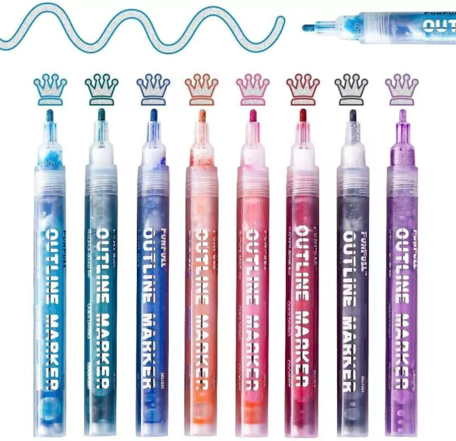 Marcadores Outline con glitter x 8 unidades