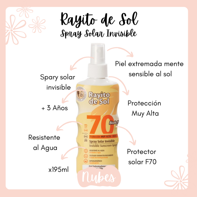 PROTECTOR SOLAR RAYITO DE SOL SPRAY SOLAR INVISIBLE F70