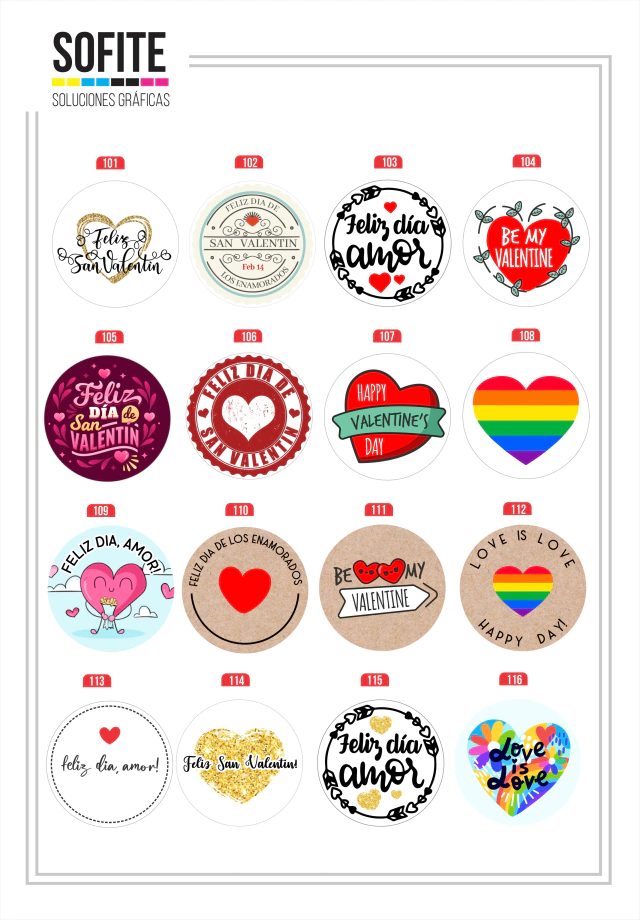 Stickers San Valentin 5x5cm por 100u