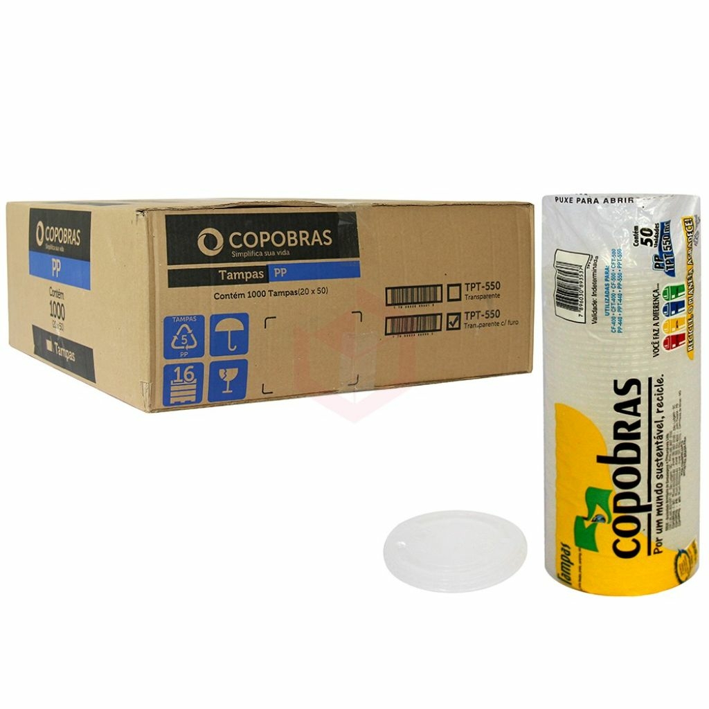 Tampa Plástica Transparente Com Furo TPT-550 Copobras 360-500ml ...