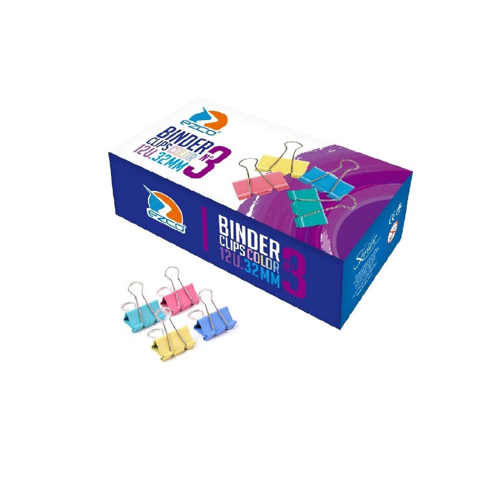 BINDER CLIPS EZCO PASTEL DOBLE CLIP 32MM CAJA x 12u