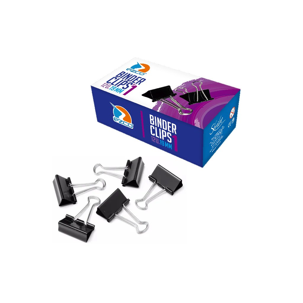 BINDER CLIPS EZCO NEGROS DOBLE CLIP 19MM CAJA x 12u