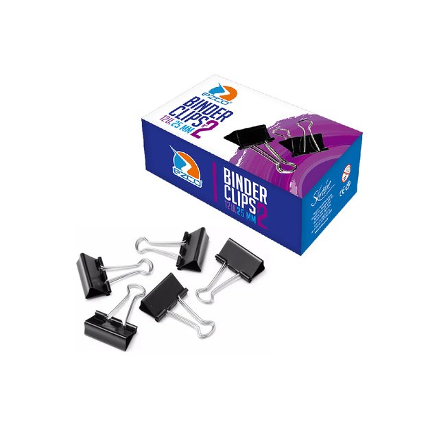 BINDER CLIPS EZCO NEGROS DOBLE CLIP 25MM CAJA x 12u