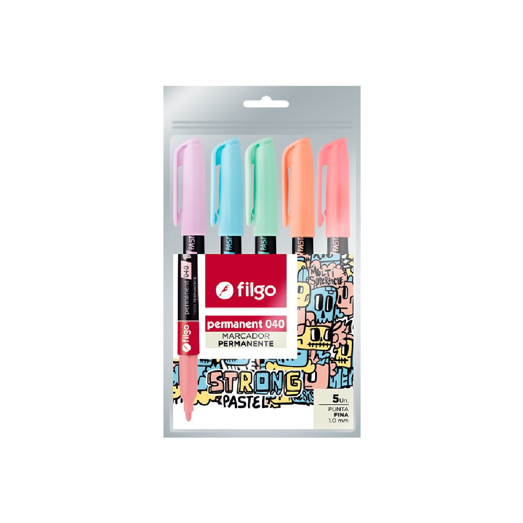 MARCADOR FILGO STRONG PERMANENTE 040 X 5 COLORES PASTÉL