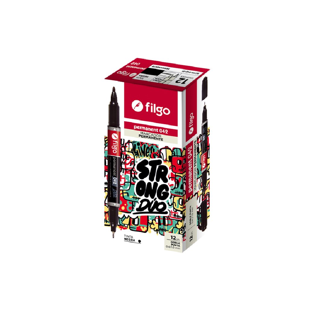 MARCADOR FILGO PERMANETE 042 DOBLE PUNTA, FINA Y EXTRAFINA COLOR NEGRO ...