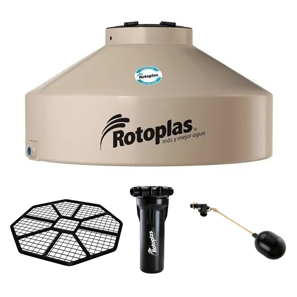Combo Tanque Rotoplas 1000 Litros FLAT con Filtro y Flotante 3/4 + Base Reforzada