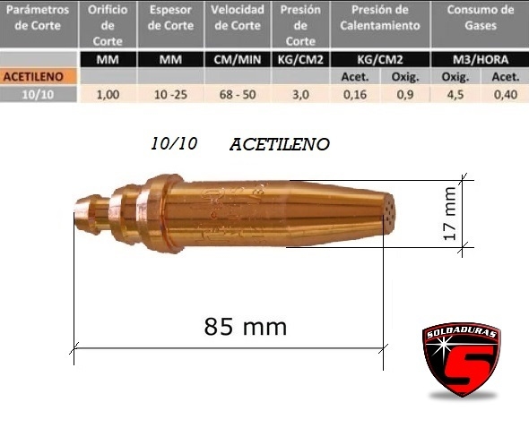 PICO DE CORTE 10/10 ( CORTE 10 A 25MM ) P/ ACETILENO