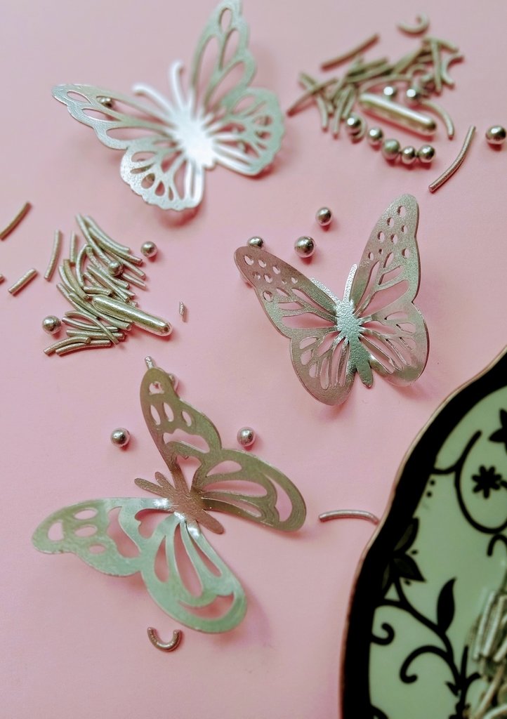5 Toppers Mariposas Plateadas - Comprar en Flor Print