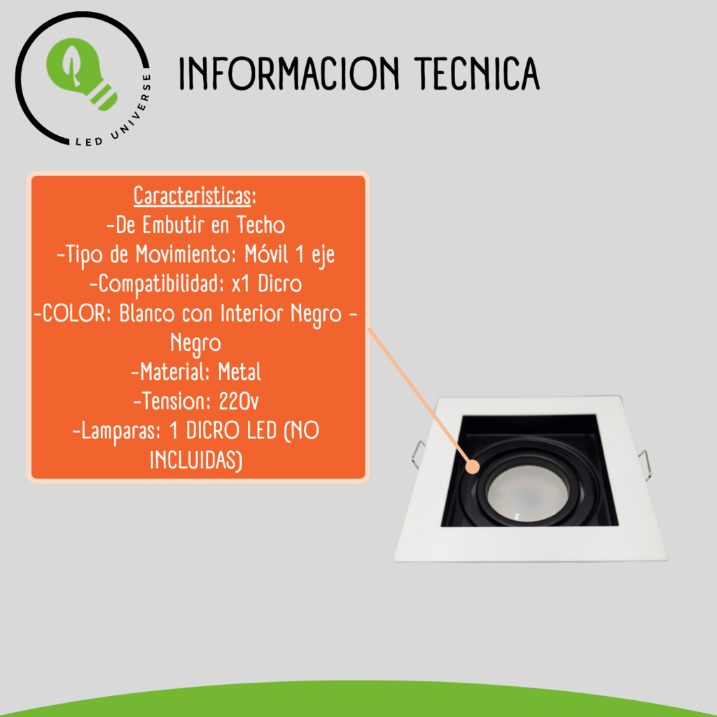 Spot Embutir Cuadrado 100X100mm para Lampara Dicroica