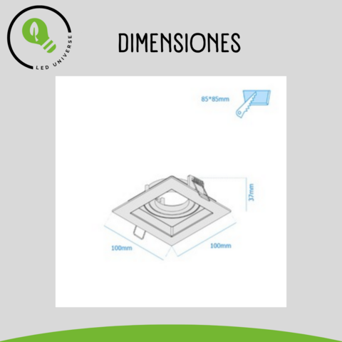 Spot Embutir Cuadrado 100X100mm para Lampara Dicroica