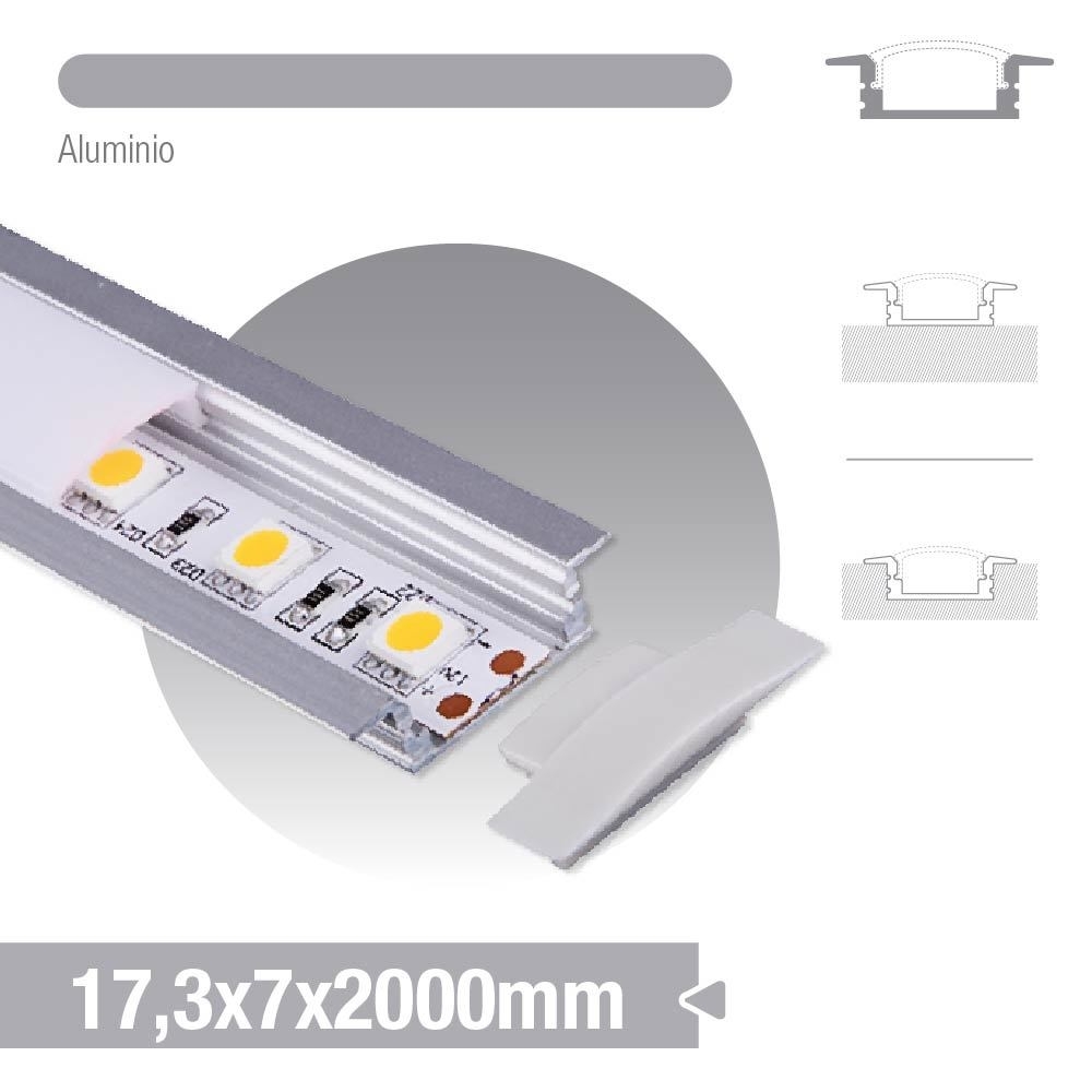 PERFIL DE ALUMINIO BLANCO 17,3mm X 7mm X 2MTS PARA EMBUTIR