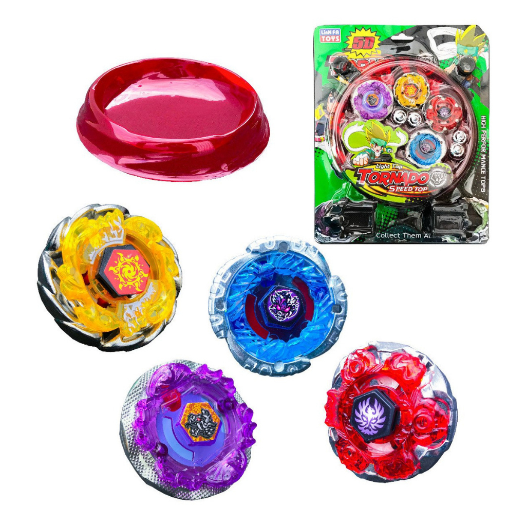 Beyblade Tornado Top 5D Kit com 4 Beyblade 2 Lançadores e 1 Arena ...
